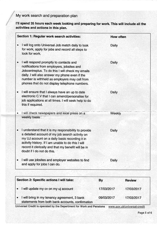 » Universal Credit Commitment Form (Example Only) Pt.2